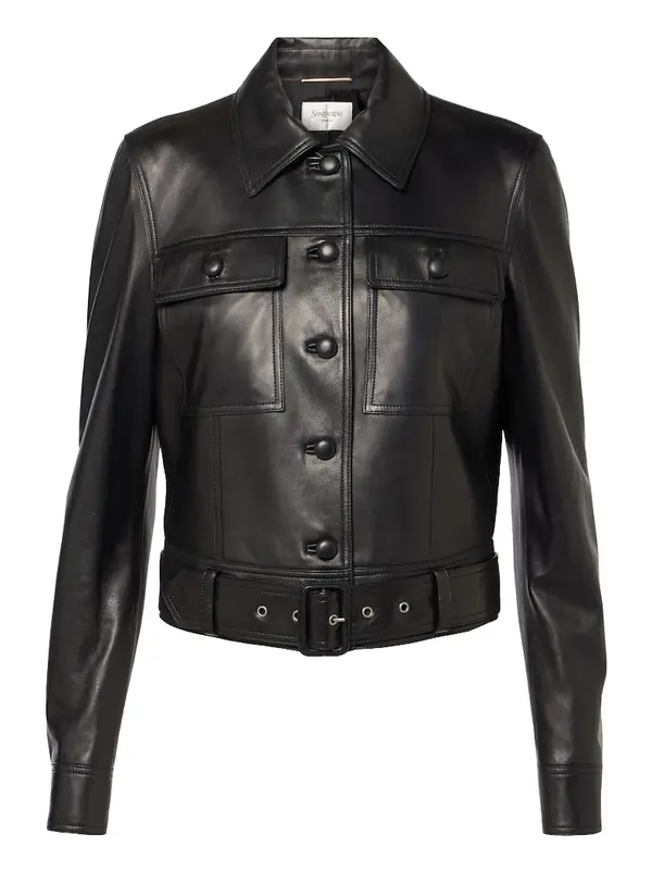 Saint Laurent Cropped Leather Jacket - Black