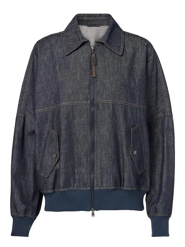Brunello Cucinelli Denim Bomber Jacket - Blue