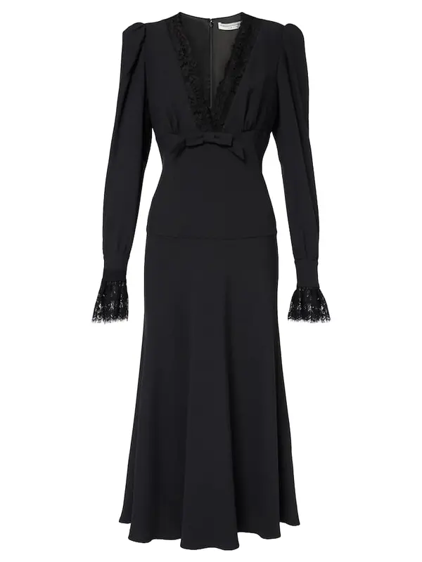 Alessandra Rich Envers Lace-trimmed Satin Midi Dress - Black