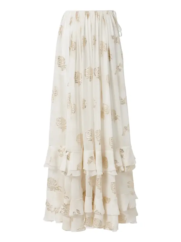 Chloé Floral Jacquard Muslin Maxi Skirt - White