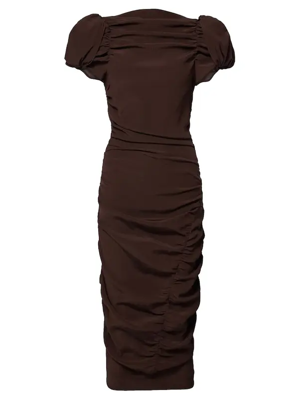 Magda Butrym Puff-sleeve Silk Midi Dress - Brown
