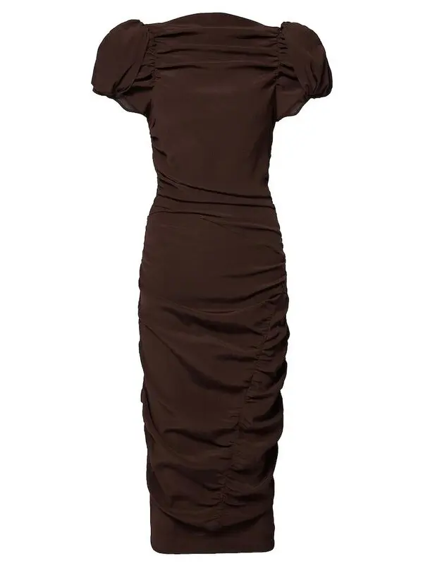 Magda Butrym Puff Sleeve Silk Midi Dress - Brown