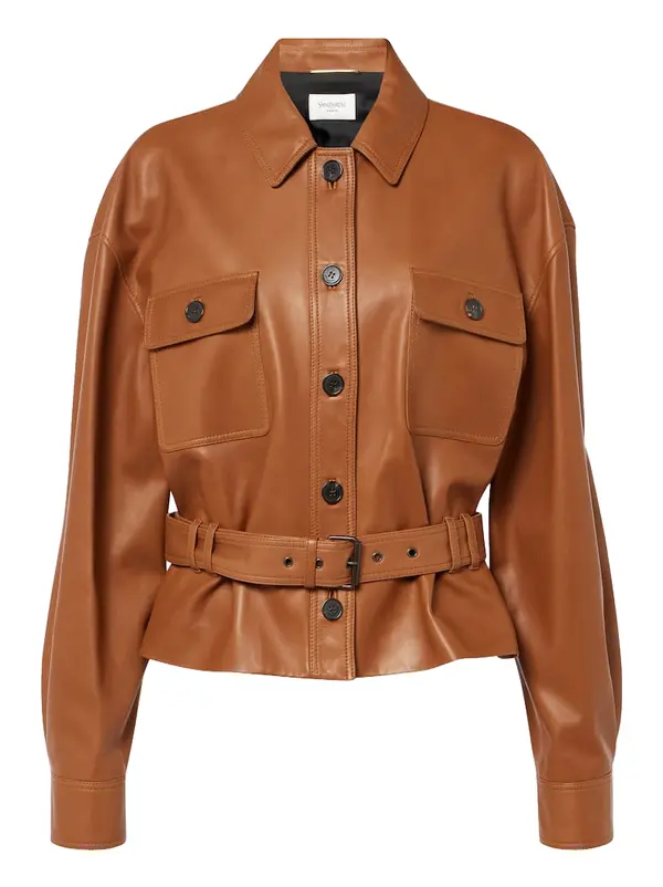 Saint Laurent Saharienne Cropped Leather Jacket - Brown