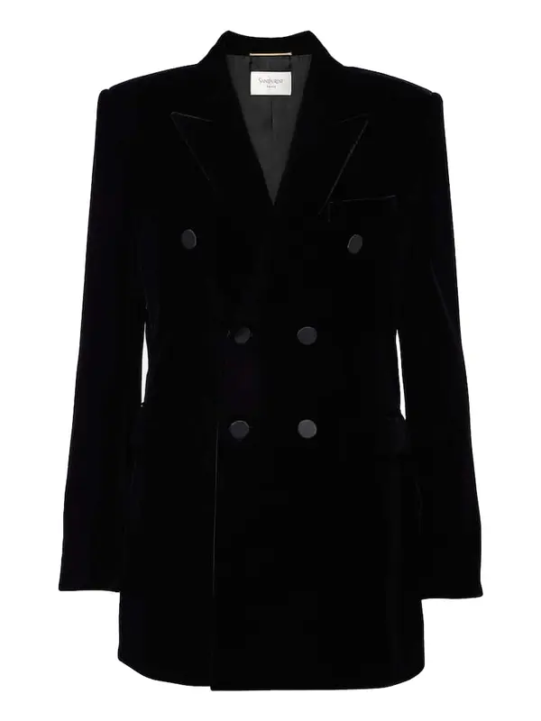 Saint Laurent Double-breasted Velvet Blazer - Black
