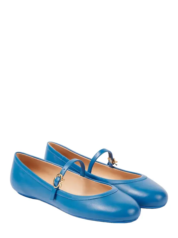 GIANVITO ROSSI Carla Leather Mary Jane Flats - Blue