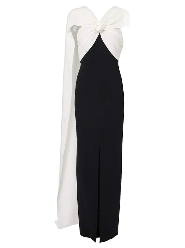 Roland Mouret Caped Floral-appliqué Gown - Black