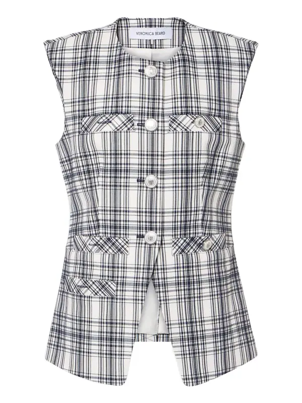 Veronica Beard Tamara Plaid Vest - White