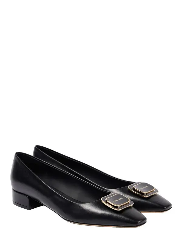 FERRAGAMO Venera 20 Leather Ballet Flats - Black