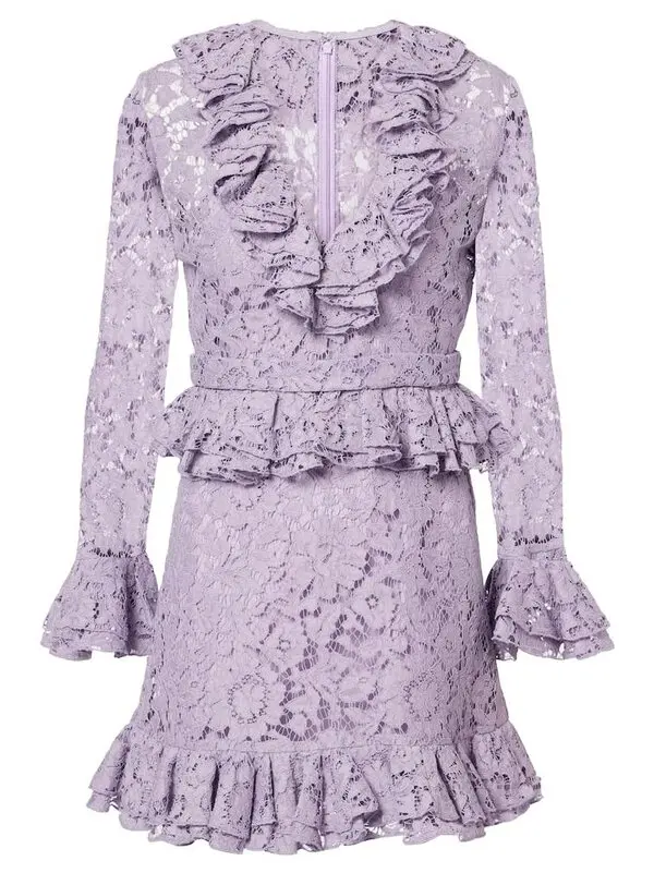 Valentino Garavani Ruffled Floral Lace Mini Dress - Purple