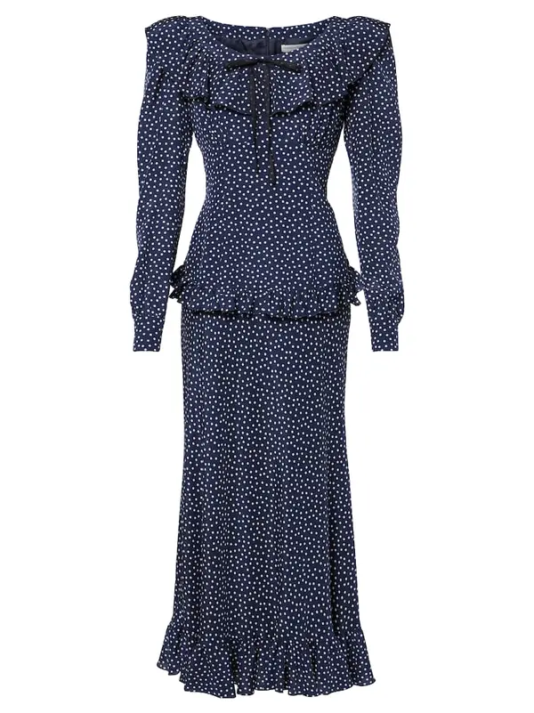 Alessandra Rich Polka-dot Printed Silk Maxi Dress - Blue