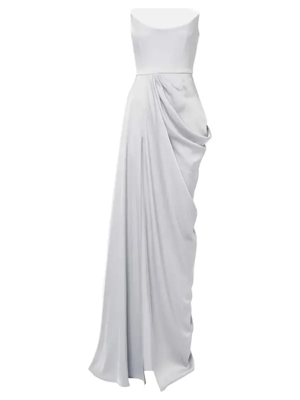 Alex Perry Draped Satin Crepe Bustier Gown - Grey