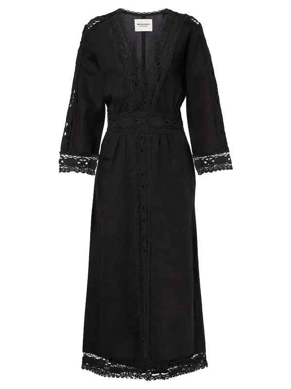 MARANT ETOILE Veona Linen And Cotton Midi Dress - Black