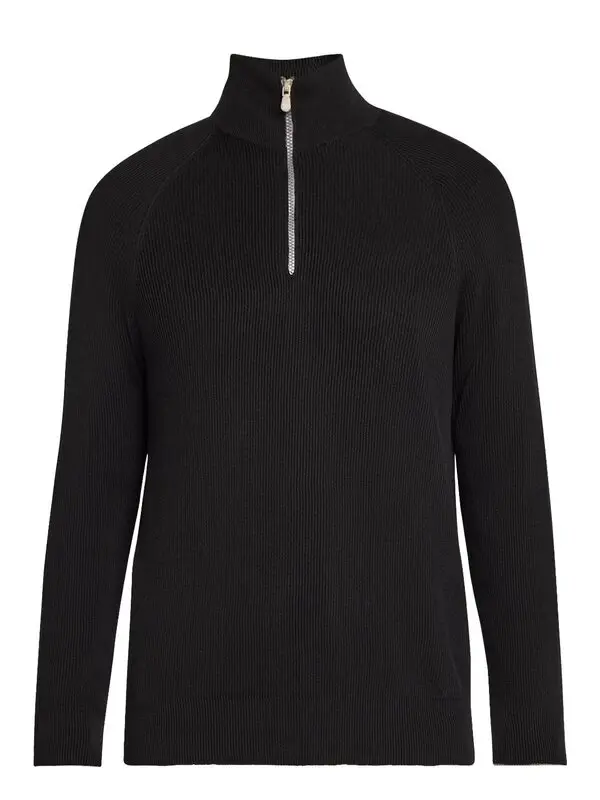 Brunello Cucinelli Ribbed Cotton Half-zip Sweater - Black