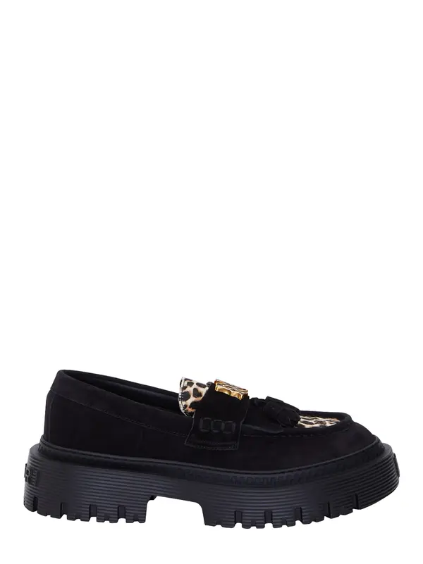Amiri Leather Leopard-print Jumbo Tassel Loafers - Black