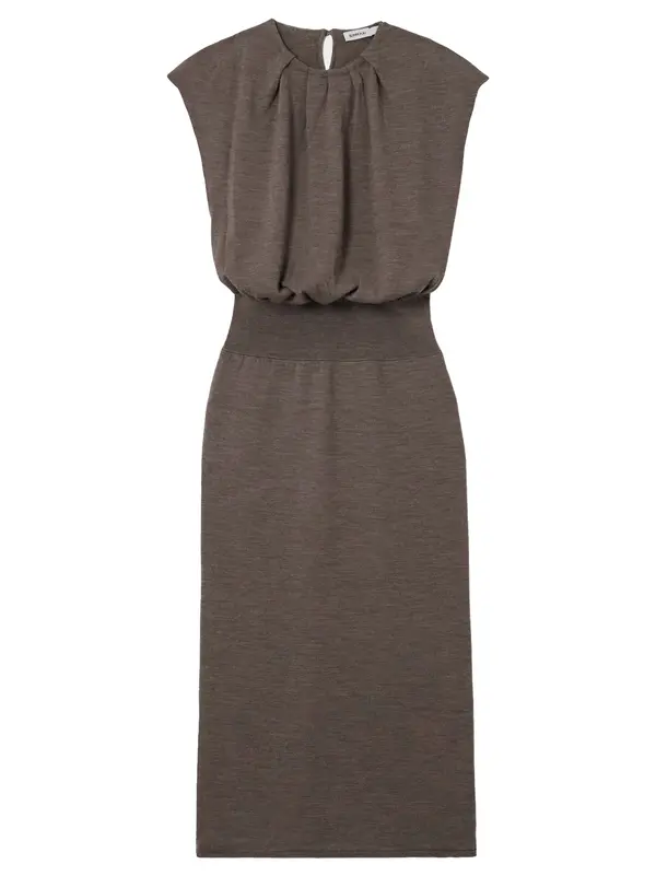 Simkhai Xion Gathered Merino Wool Midi Dress - Brown