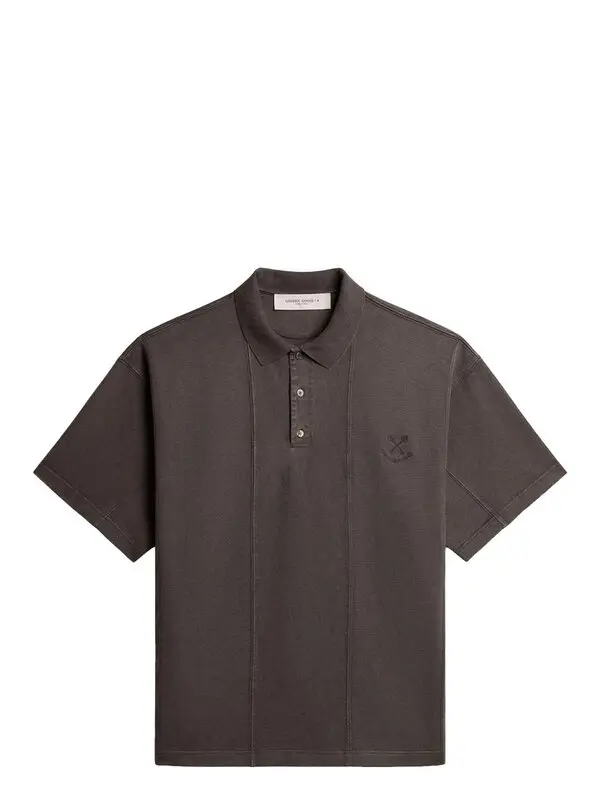 GOLDEN GOOSE Cotton Polo Shirt In Anthracite Gray With Embroidery - Grey