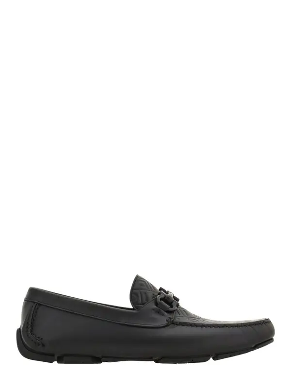 FERRAGAMO Embossed Gancini Monogram Driving Loafers - Black