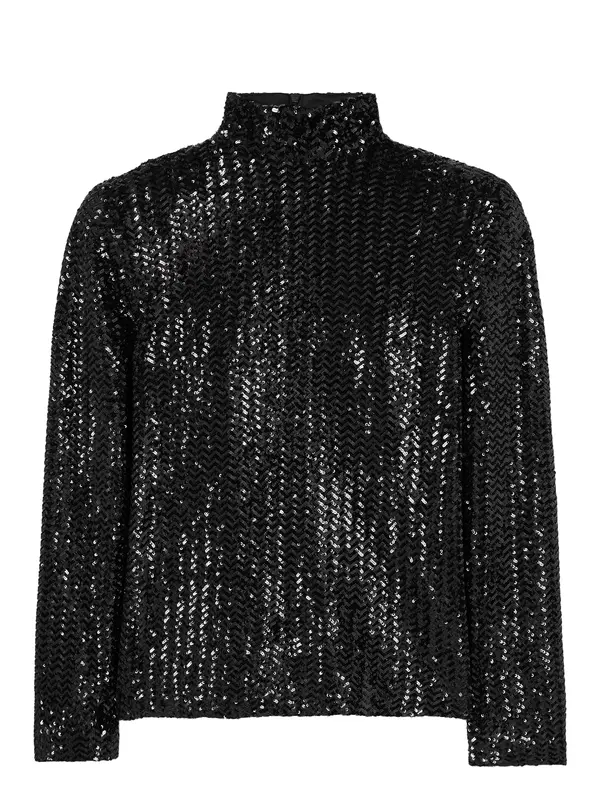 ANINE BING Josephine Sequined Tulle Top - Black