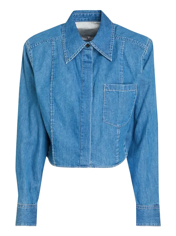 3.1 Phillip Lim Cropped Cotton-chambray Shirt - Mid Denim