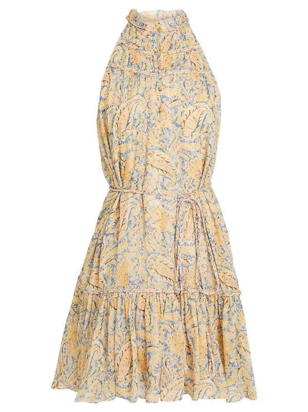 Veronica Beard Dria Ruffled Paisley-print Silk Crepe De Chine Mini Dress - Marigold