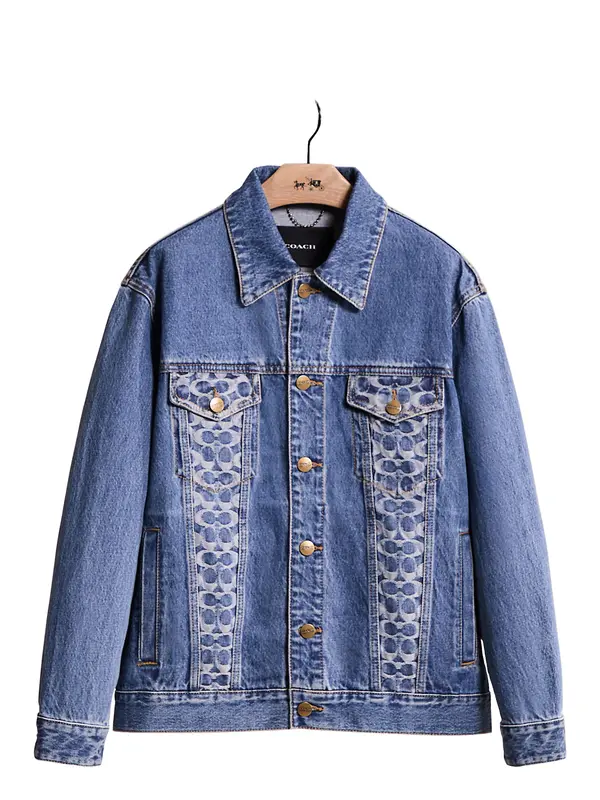 COACH® Restored Oversized Signature Denim Jacket - Medium Indigo