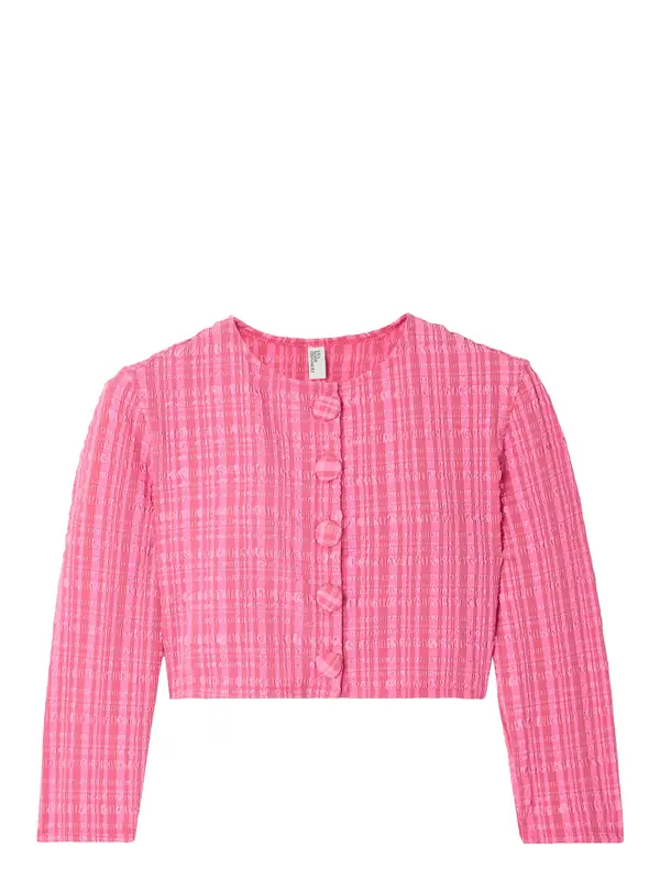 Lisa Marie Fernandez Cropped Checked Seersucker Cardigan - Pink