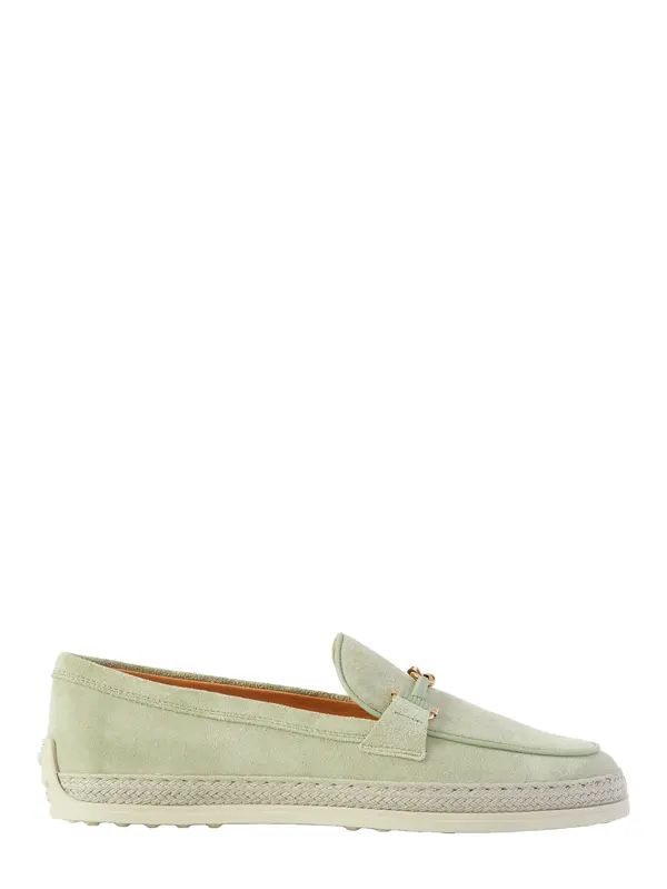 TOD'S Gomma Leather And Raffia Loafers - Green