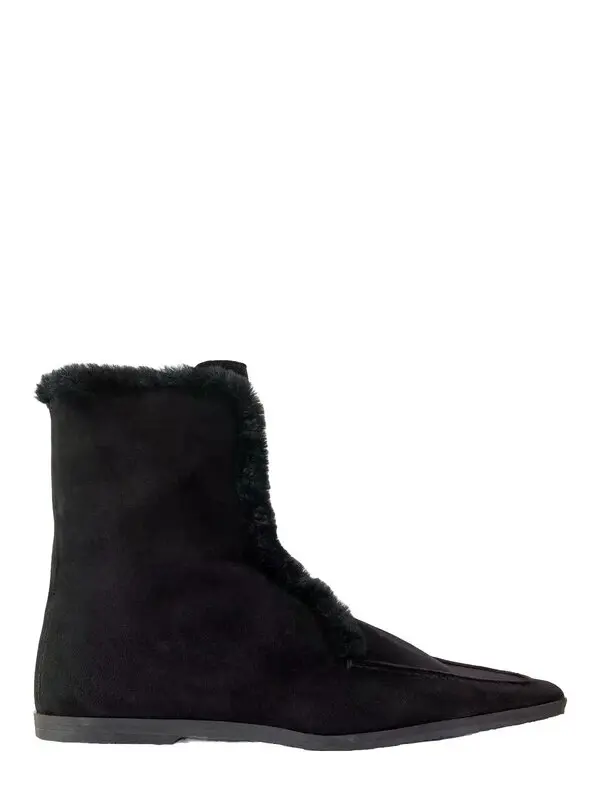 TOTEME Shearling-trimmed Suede Ankle Boots - Black