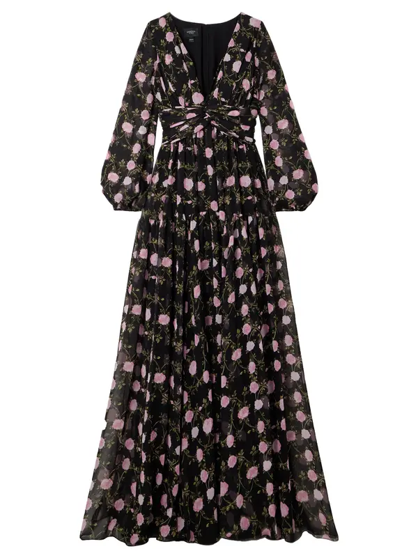 Giambattista Valli Floral-print Silk-chiffon Gown - Black