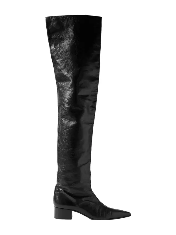 Khaite Andee Crinkled-leather Over-the-knee Boots - Black