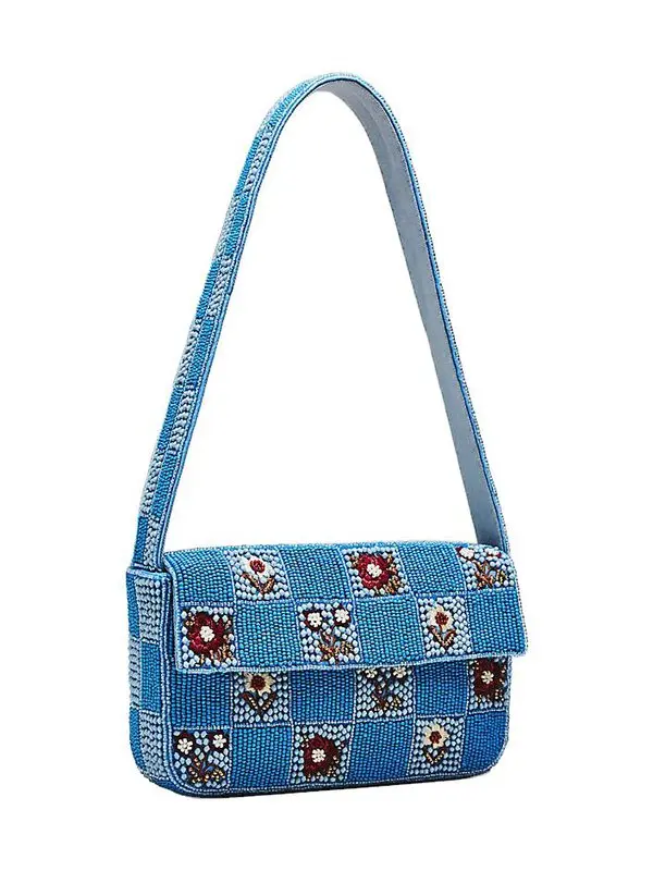 Anthropologie Beaded Floral Edition Shoulder Bag - Pale Blue Pattern