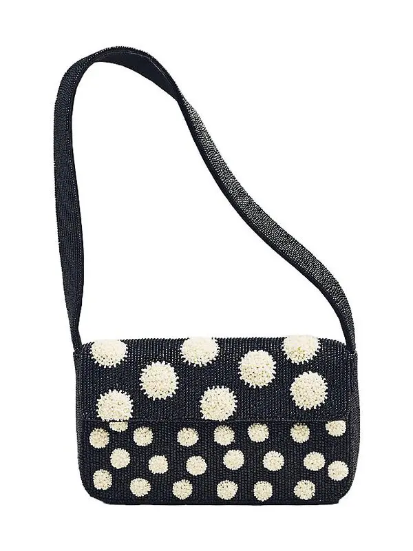 Anthropologie Fiona Beaded Geometric Bag - Black & White Polka Dot