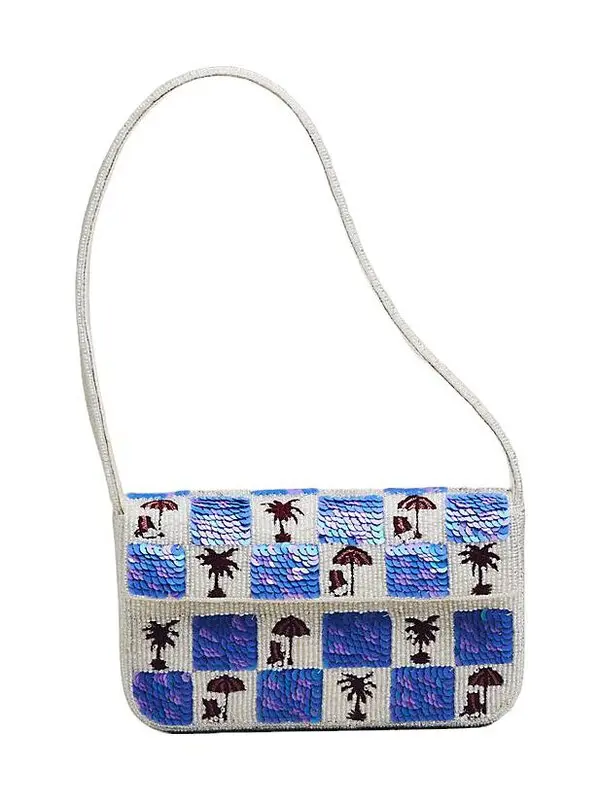 Anthropologie The Fiona Beaded Icon Bag - Blue Palm Tree
