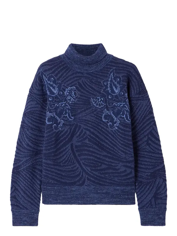 Etro Jacquard-knit Wool-blend Turtleneck Sweater - Blue