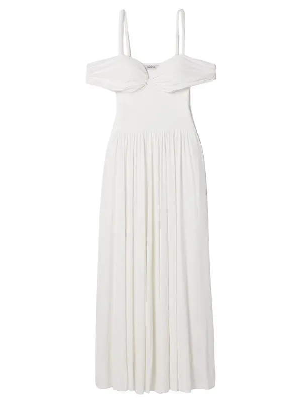Simkhai Amarantha Cold-shoulder Pleated Gown - Neutrals