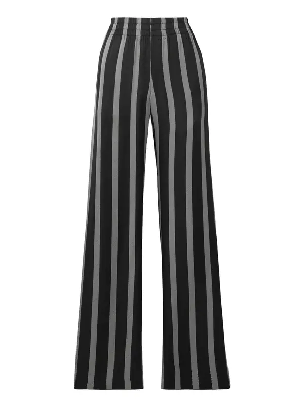 ANINE BING Soto Striped Silk-blend Twill Pants - Black