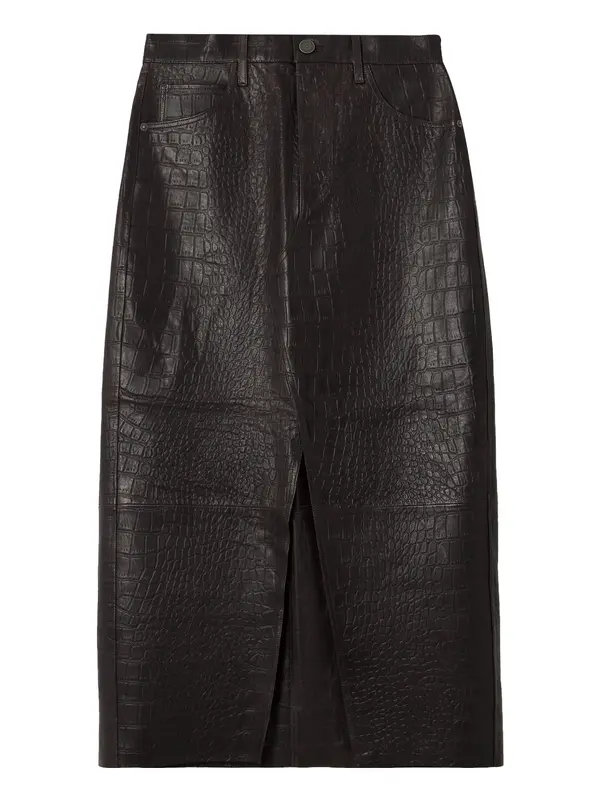 FRAME The Midaxi Croc-effect Leather Midi Skirt - Brown