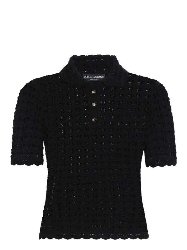 Dolce & Gabbana Open-knit Polo Shirt - Black