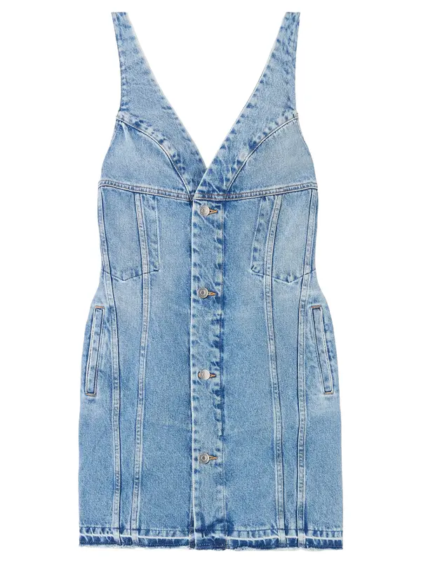 Stella McCartney Frayed Paneled Denim Mini Dress - Blue