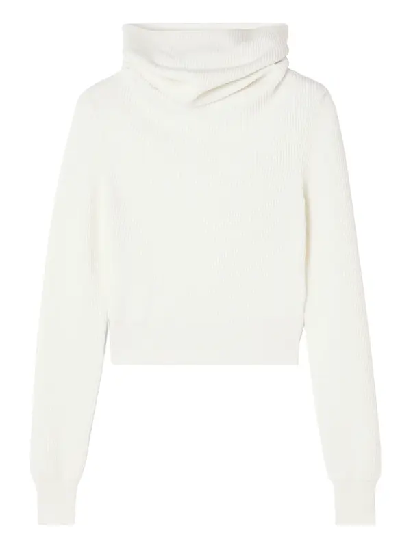 Alaïa Hooded Ribbed Wool-blend Cropped Sweater - White