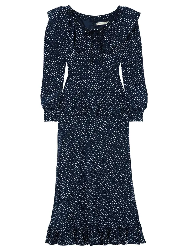 Alessandra Rich Ruffled Polka-dot Silk Crepe De Chine Midi Dress - Blue