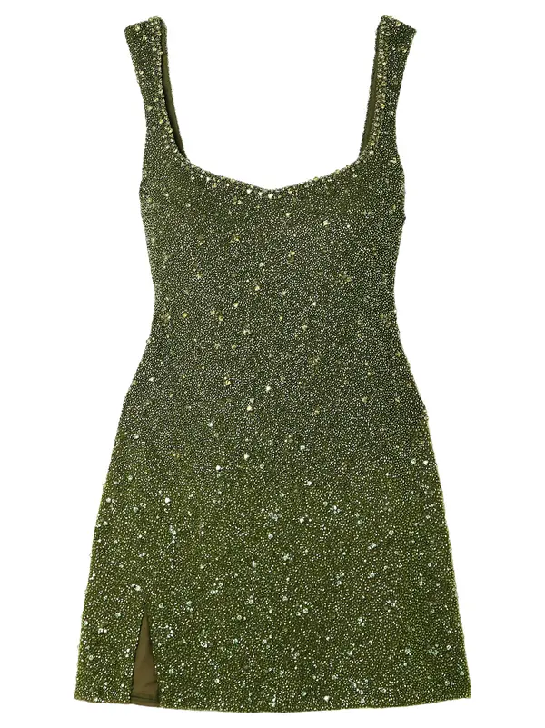 CLIO PEPPIATT Embellished Stretch-tulle Mini Dress - Green