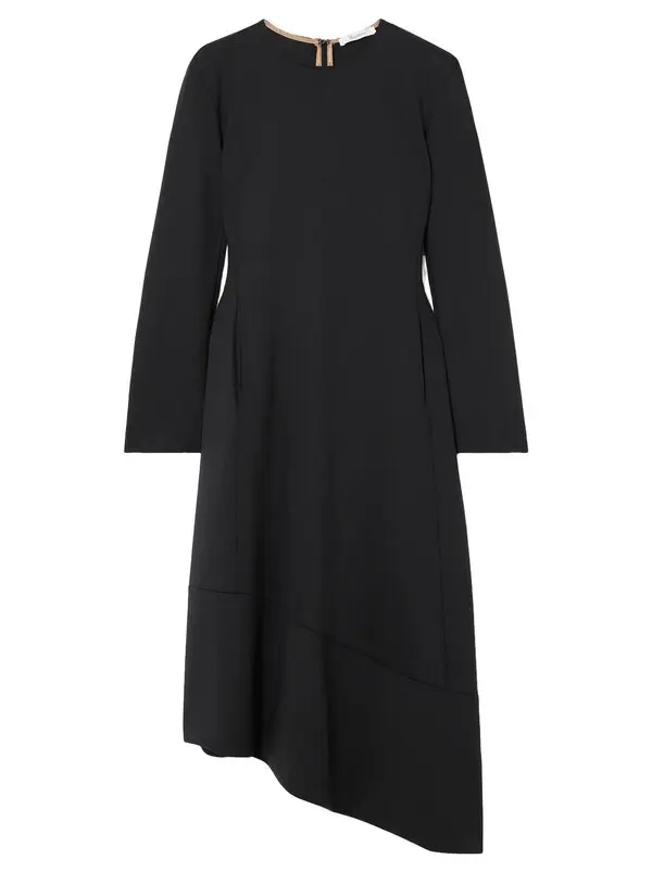 Max Mara Asymmetric Satin Midi Dress - Black