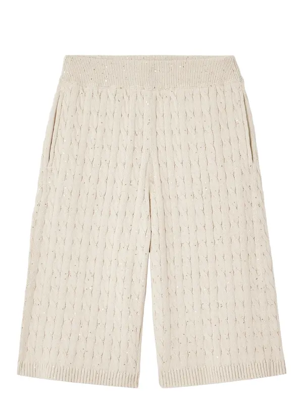Brunello Cucinelli Sequin-embellished Cable-knit Bermuda Shorts - Neutrals