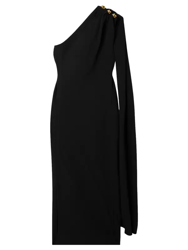 Bottega Veneta Cape-effect Embellished One-shoulder Crepe Midi Dress - Black