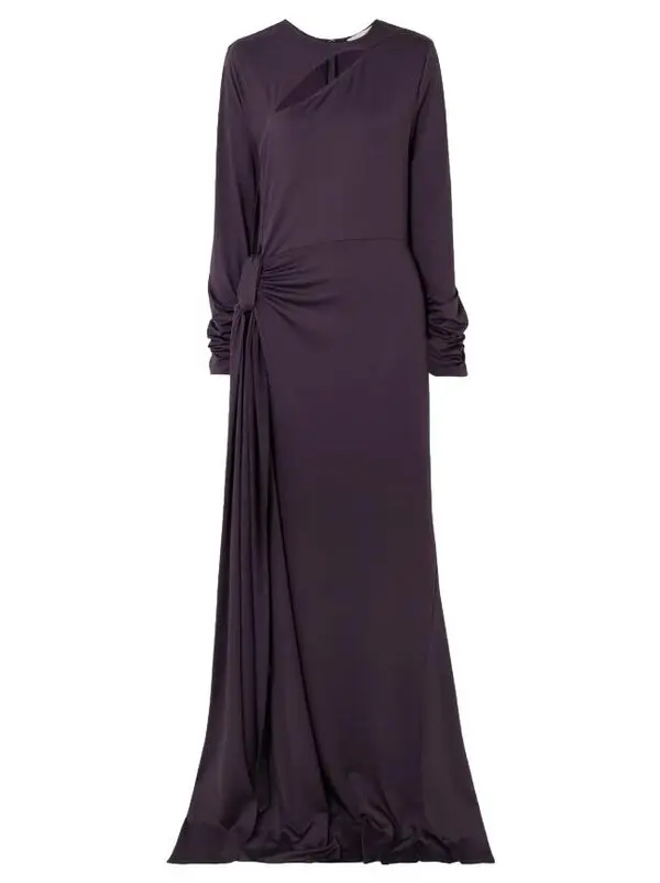 Victoria Beckham Tie-detailed Gathered Cut-out Gown - Purple