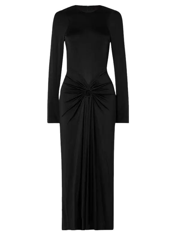 Victoria Beckham Gathered Satin-jersey Midi Dress - Black