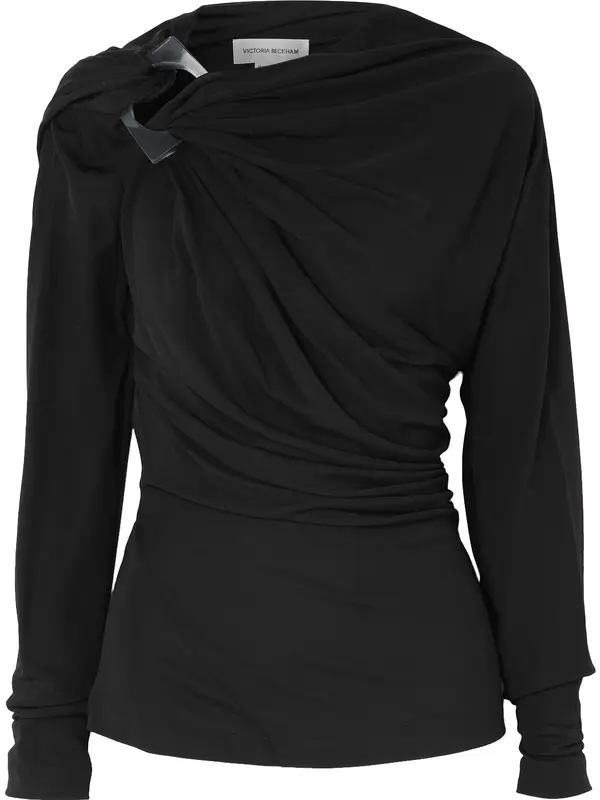 Victoria Beckham Asymmetric Embellished Top - Black