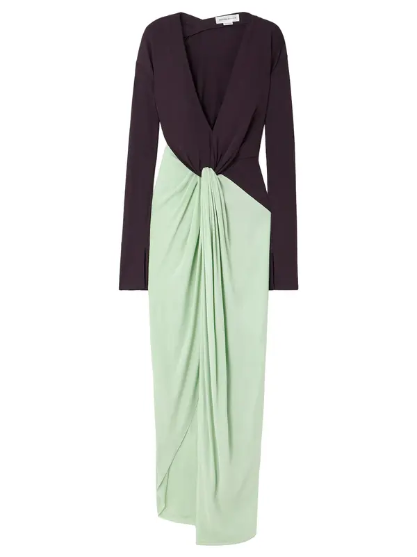 Victoria Beckham Knotted Gathered Two-tone Jersey Gown - Purple