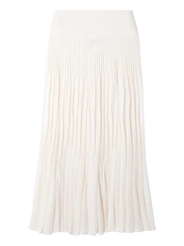 Alaïa Pleated Wool Midi Skirt - White